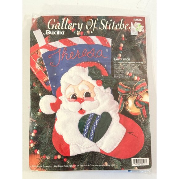 Holiday | Vintage Bucilla Gallery Of Stitches Santa Face Stocking 3357 ...